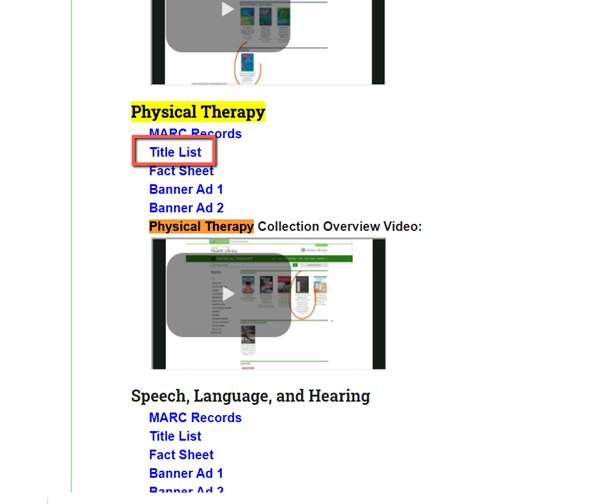 Health Library collection book title listings